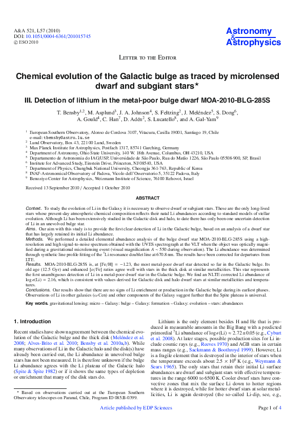 (PDF) Chemical evolution of the Galactic bulge as traced by microlensed ...