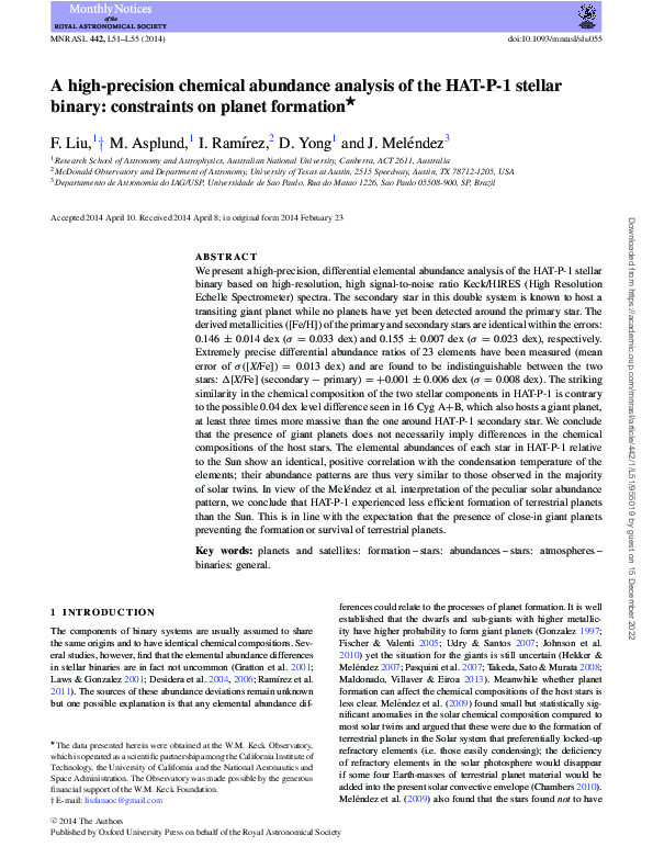 (PDF) A high-precision chemical abundance analysis of the HAT-P-1 ...