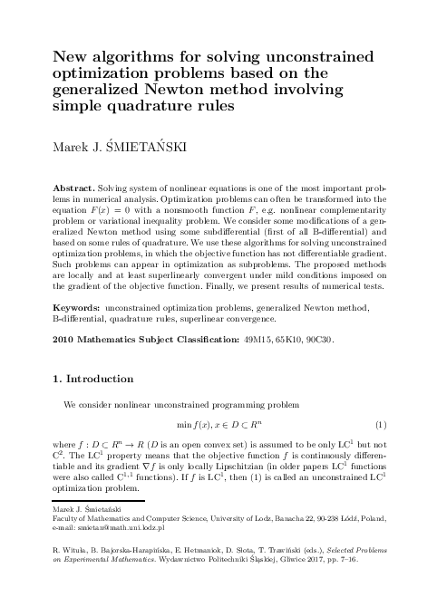 (PDF) New algorithms for solving unconstrained optimization problems based on the generalized ...