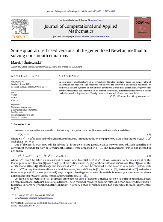 (PDF) Some quadrature-based versions of the generalized Newton method ...