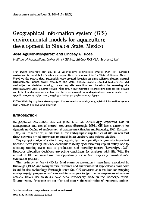 (PDF) Geographical information system (GIS) environmental models for aquaculture development in ...