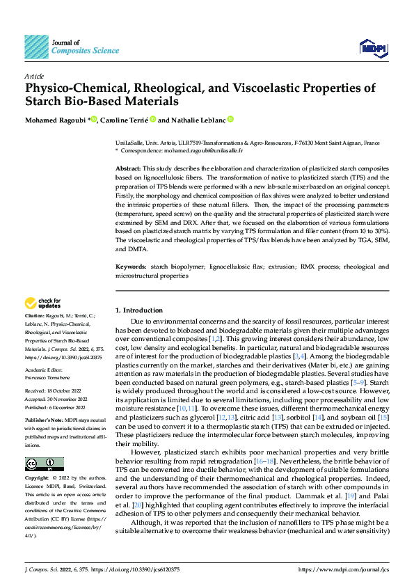 (PDF) Physico-Chemical, Rheological, and Viscoelastic Properties of Starch Bio-Based Materials