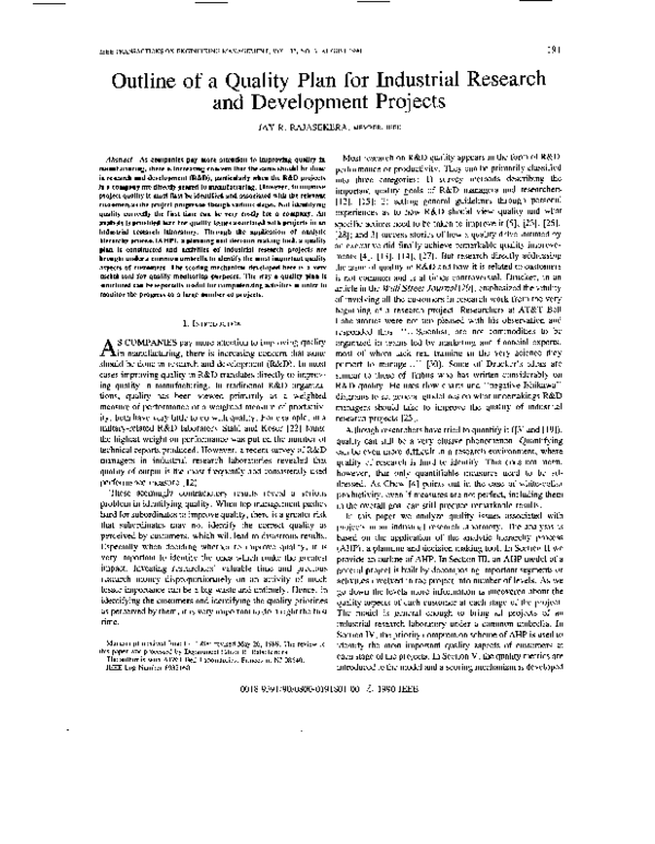 (PDF) Outline of a quality plan for industrial research and development ...