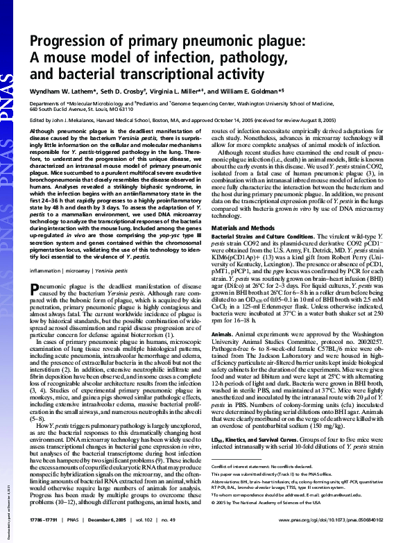 (PDF) Mouse Model of Pneumonic Plague Progression