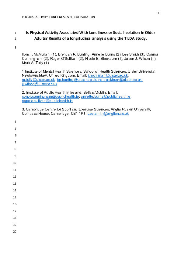(PDF) Physical Activity's Impact on Loneliness in Older Adults