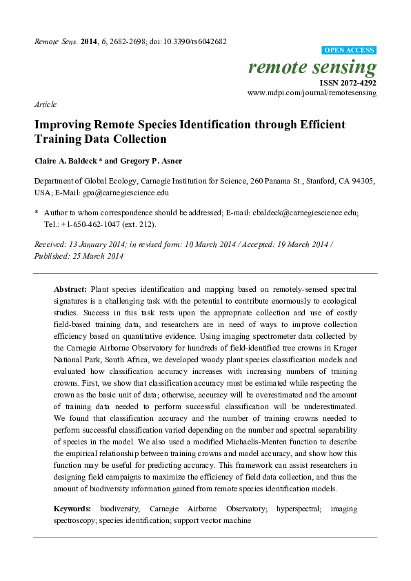 (PDF) Efficient Training Data for Remote Species ID