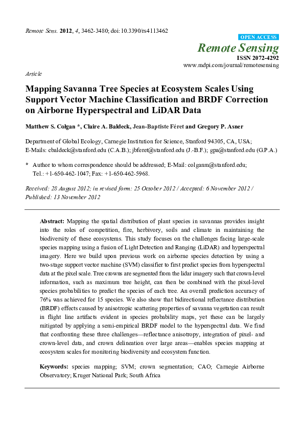 (PDF) Mapping Savanna Tree Species at Ecosystem Scales Using Support Vector Machine ...
