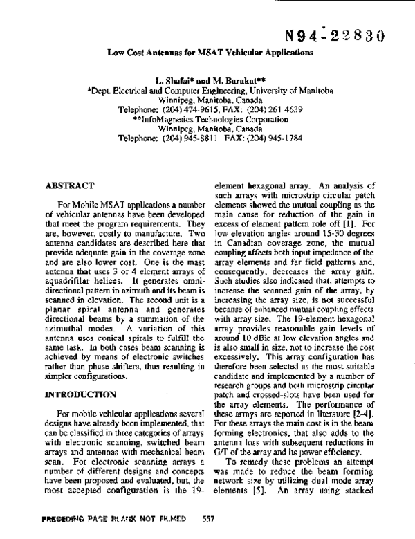 (PDF) Low cost antennas for MSAT vehicular applications