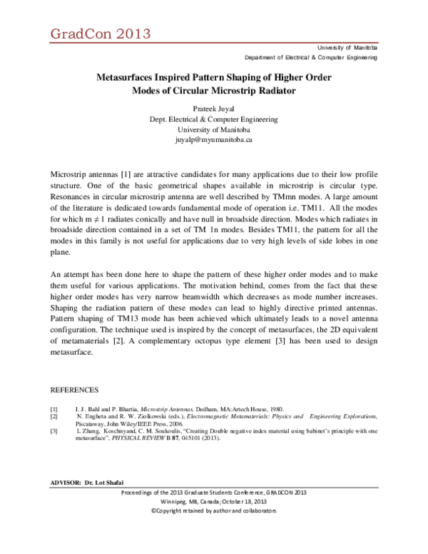 (PDF) Radiation pattern shaping of higher order broadside modes of ...