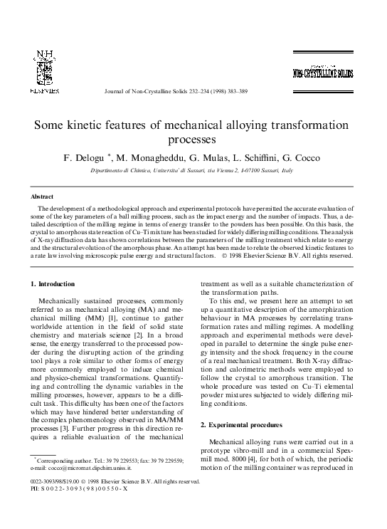 (PDF) Some kinetic features of mechanical alloying transformation processes