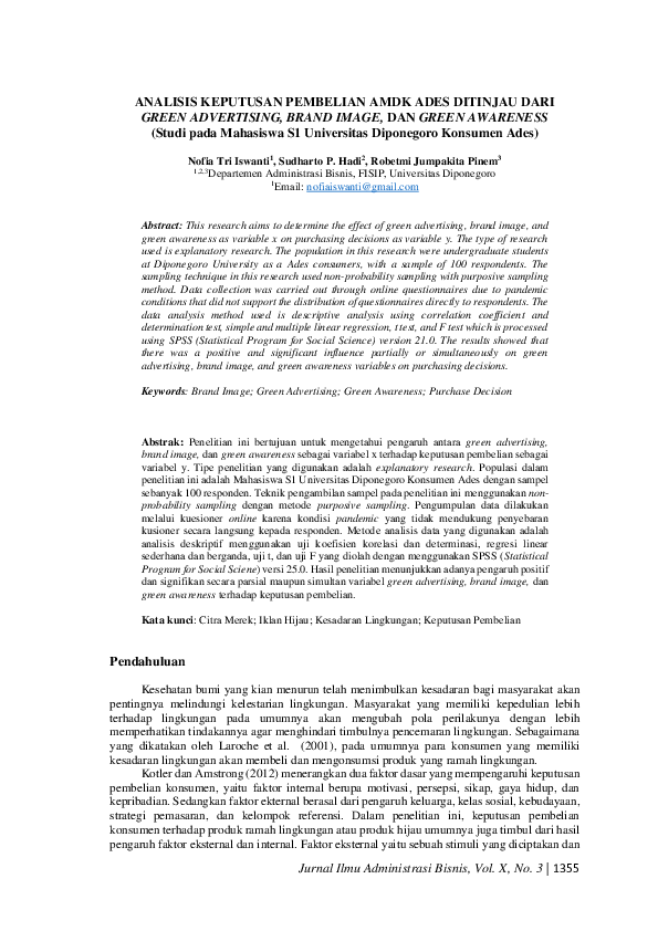 (PDF) ANALISIS KEPUTUSAN PEMBELIAN AMDK ADES DITINJAU DARI GREEN ...