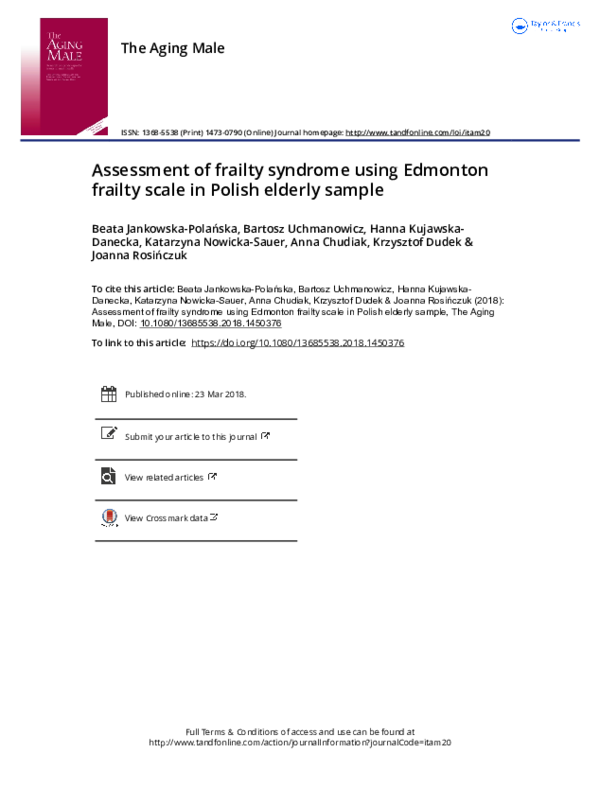 (PDF) Assessment of frailty syndrome using Edmonton frailty scale in ...
