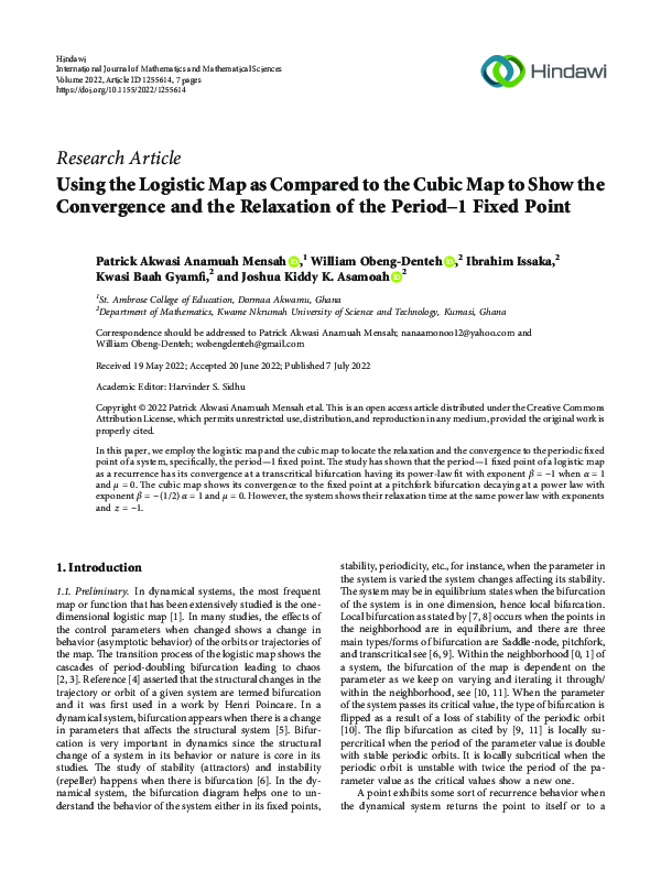 (PDF) Using the Logistic Map as Compared to the Cubic Map to Show the Convergence and the ...