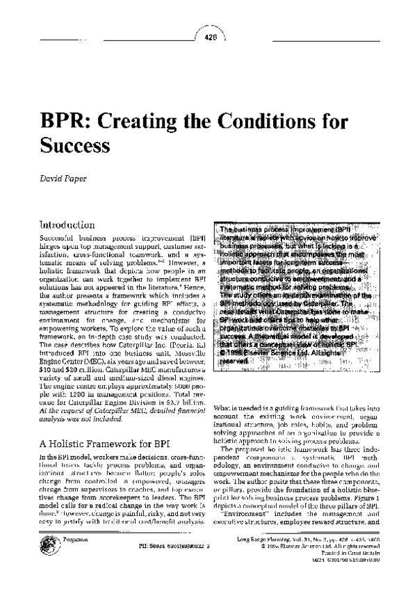(PDF) BPR: Creating the Conditions for Success