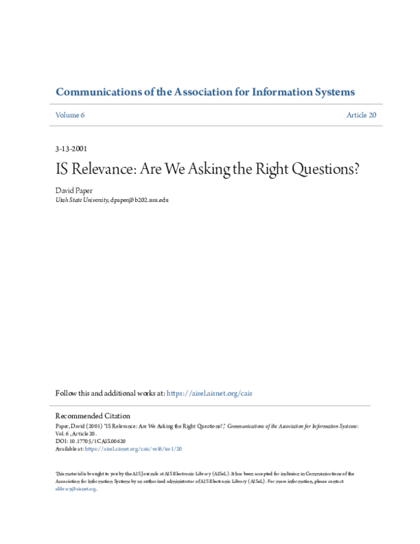 (PDF) IS Relevance: Are We Asking the Right Questions?