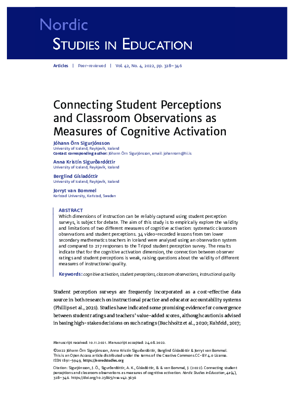 (PDF) Connecting Student Perceptions and Classroom Observations as ...