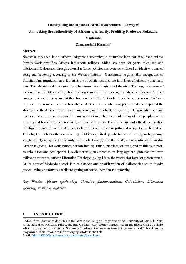 (DOC) Theologising the depths of African sacredness -Camagu! Unmasking ...
