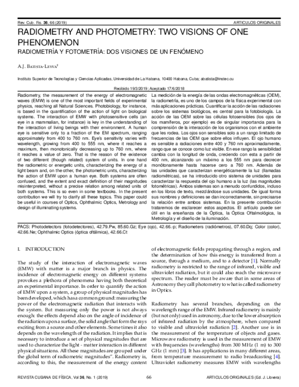 (PDF) Radiometry and Photometry : Two Visions of One | Alfo Jose ...