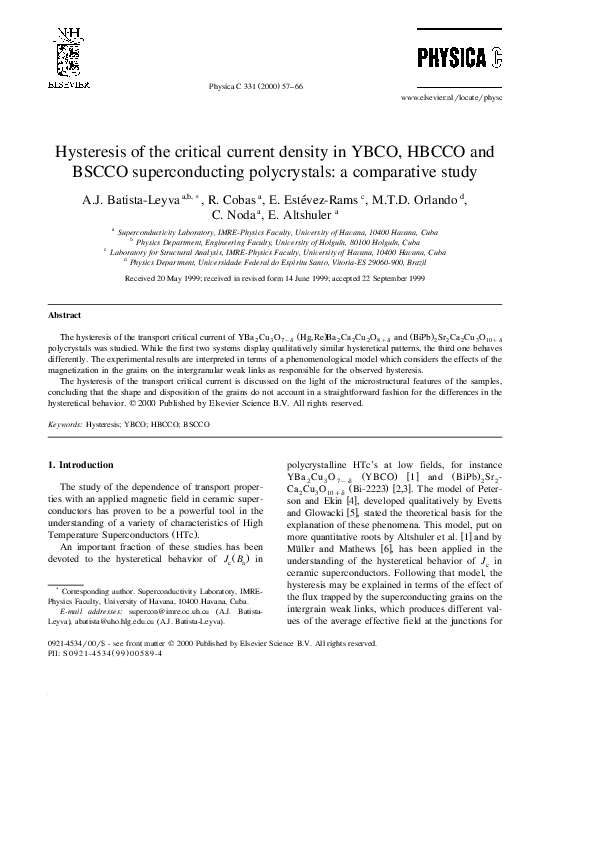 (PDF) Hysteresis of the critical current density in YBCO, HBCCO and ...