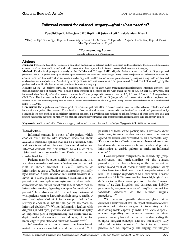 (PDF) Informed consent for cataract surgery—what is best practice?