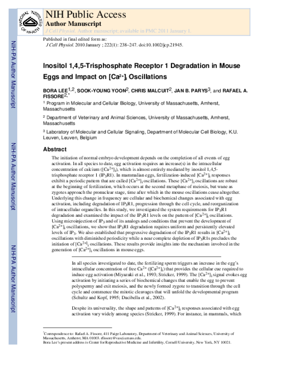 (PDF) Inositol 1,4,5-trisphosphate receptor 1 degradation in mouse eggs and impact on [Ca2 ...