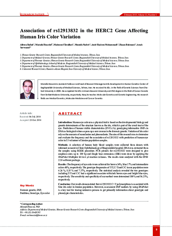 (PDF) Association of RS12913832 in the HERC2 Gene Affecting Human Iris ...