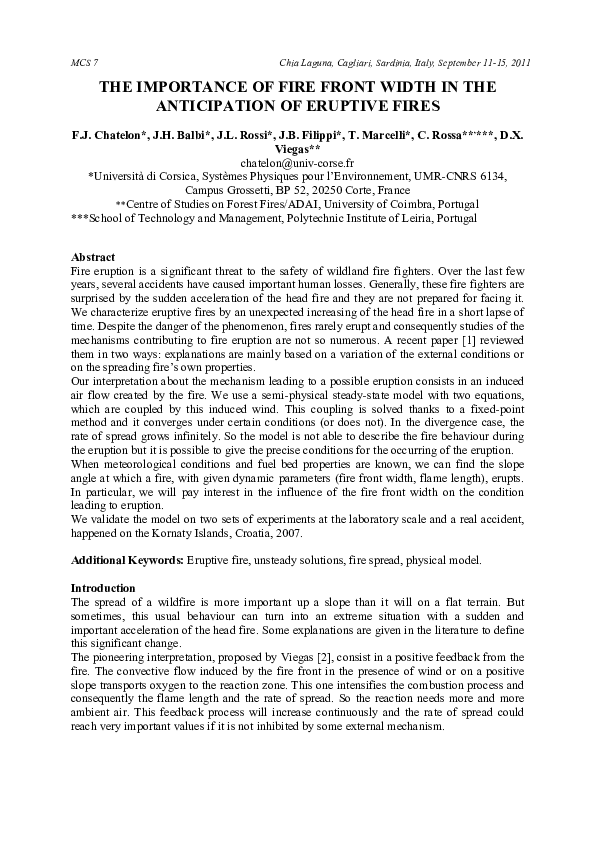 (PDF) Fire Front Width's Role in Eruptive Fire Prediction