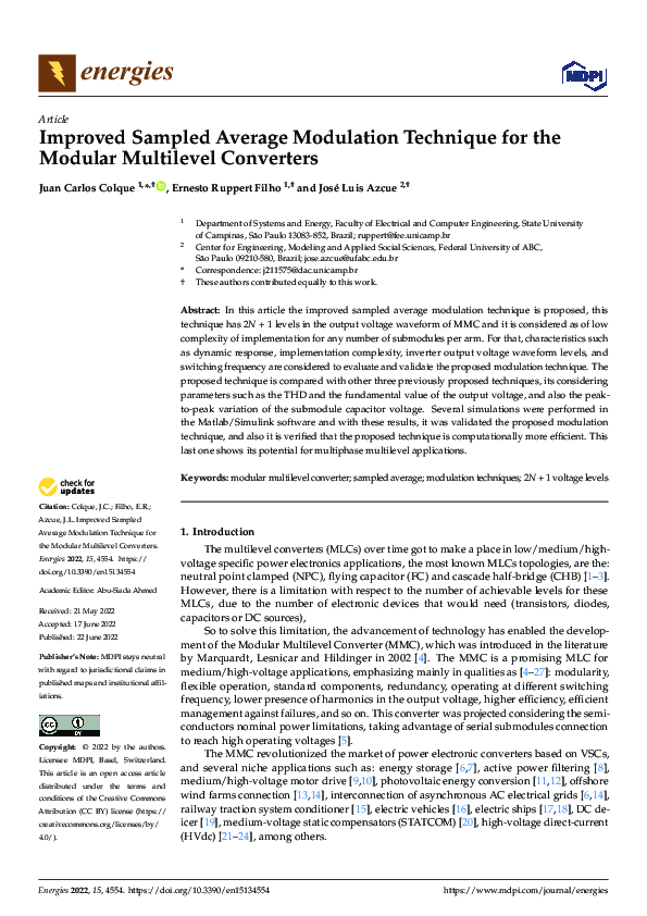 Pdf Improved Sampled Average Modulation Technique For The Modular Multilevel Converters