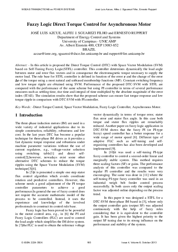 Pdf Fuzzy Logic Direct Torque Control For Asynchronous Motor