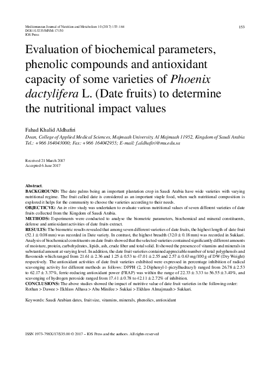 (PDF) Evaluation of biochemical parameters, phenolic compounds and antioxidant capacity of some ...