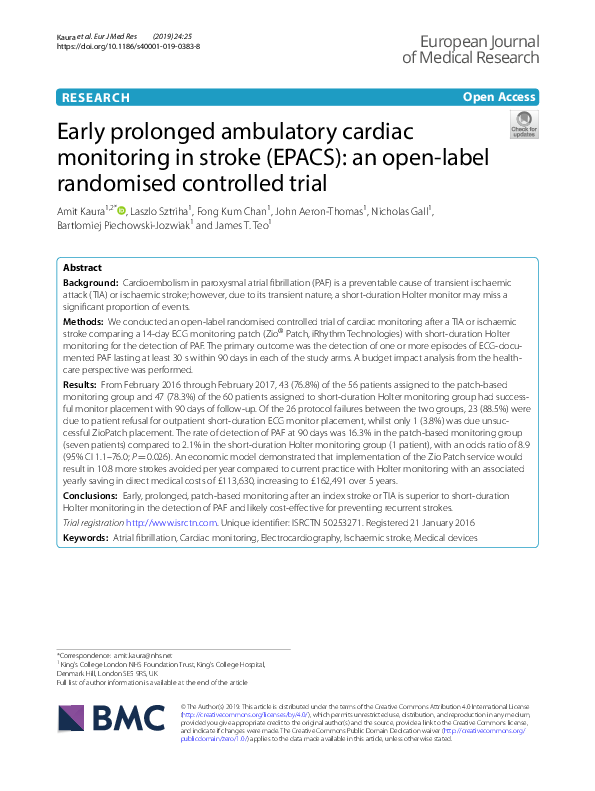 (PDF) Early prolonged ambulatory cardiac monitoring in stroke (EPACS ...