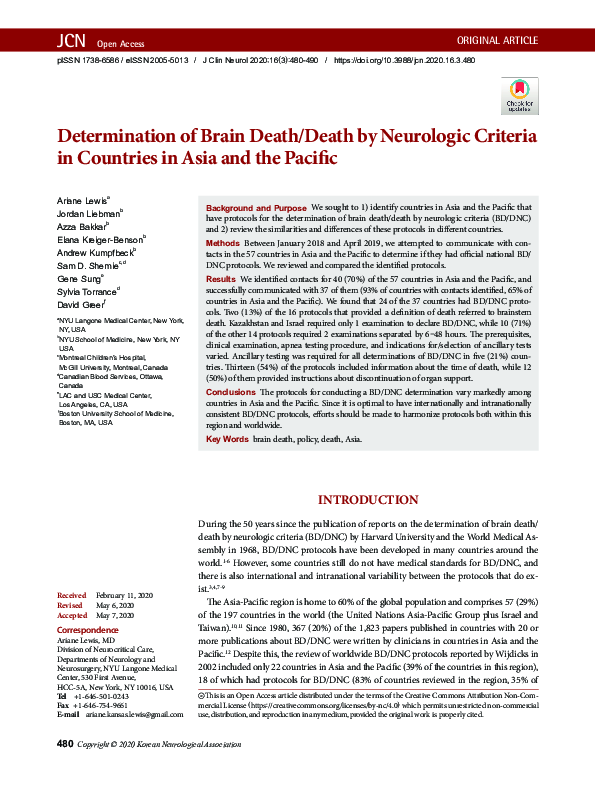 (PDF) Determination of Brain Death/Death by Neurologic Criteria in ...