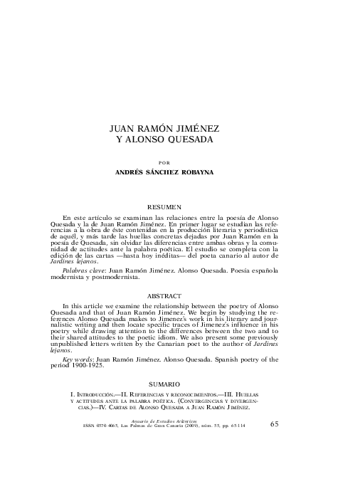 (PDF) Juan Ramón Jiménez y Alonso Quesada