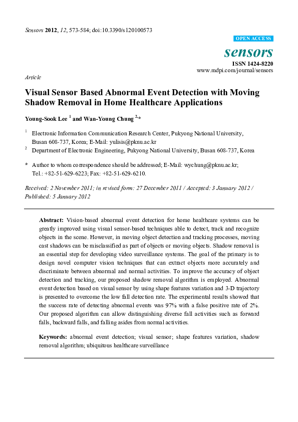 Pdf Visual Sensor Based Abnormal Event Detection With Moving Shadow