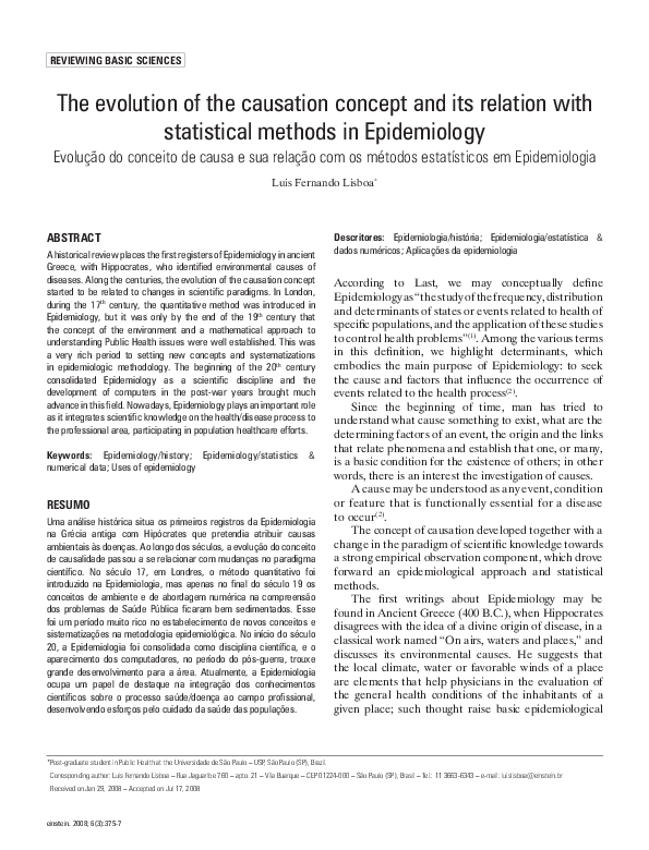 (PDF) The evolution of the causation concept and its relation with statistical methods in ...