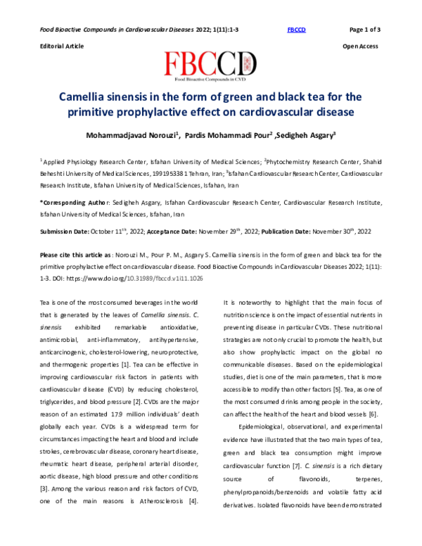 (PDF) Camellia sinensis in the form of green and black tea for the ...