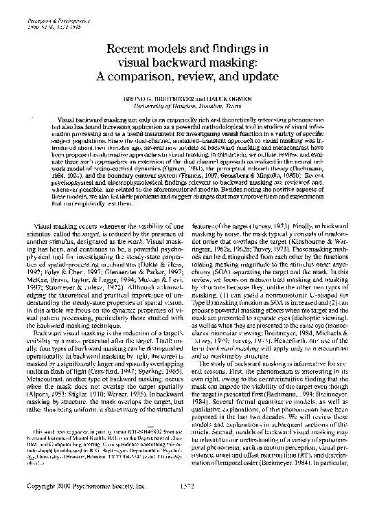 (PDF) Recent models and findings in visual backward masking: A comparison, review, and update