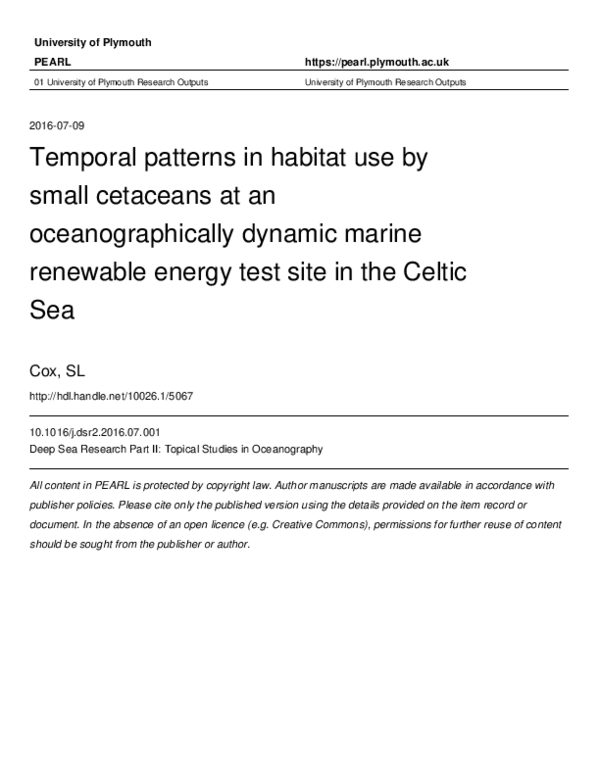 (PDF) Temporal patterns in habitat use by small cetaceans at an ...