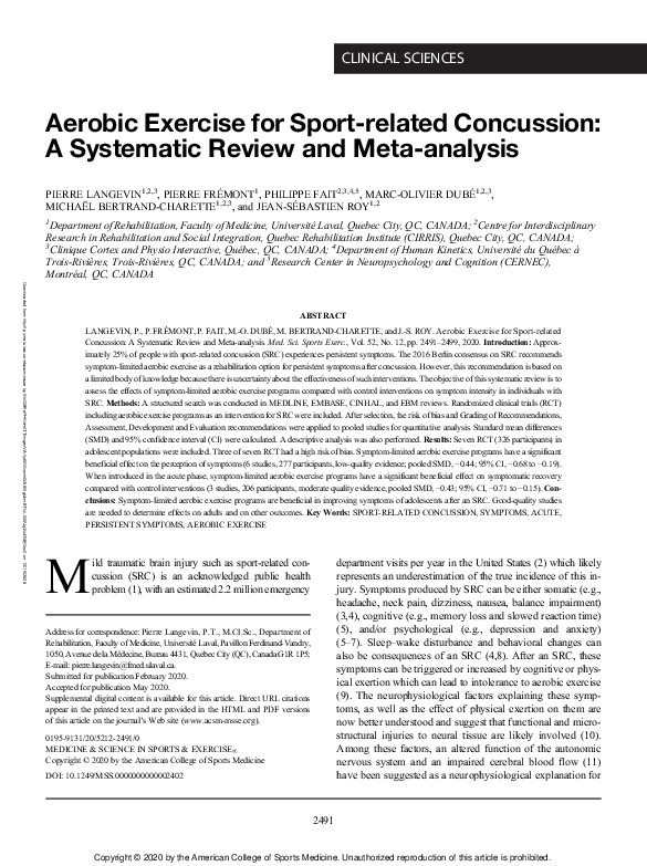 (PDF) Aerobic Exercise for Sport-related Concussion: A Systematic ...