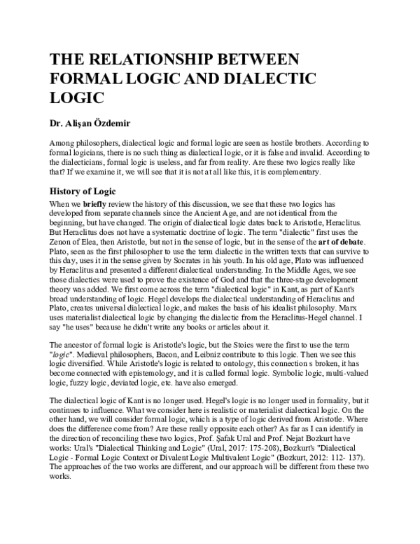 (DOC) THE RELATIONSHIP BETWEEN FORMAL LOGIC AND DIALECTIC LOGIC