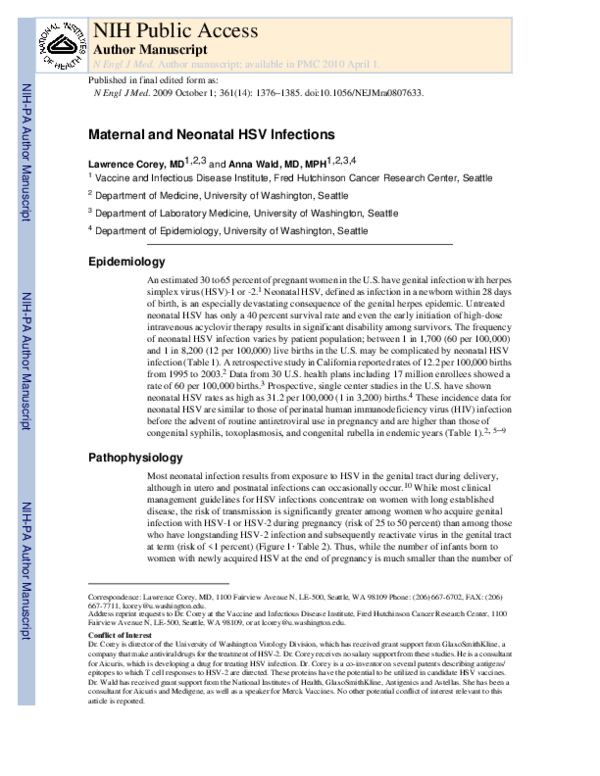 (PDF) Maternal and Neonatal Herpes Simplex Virus Infections