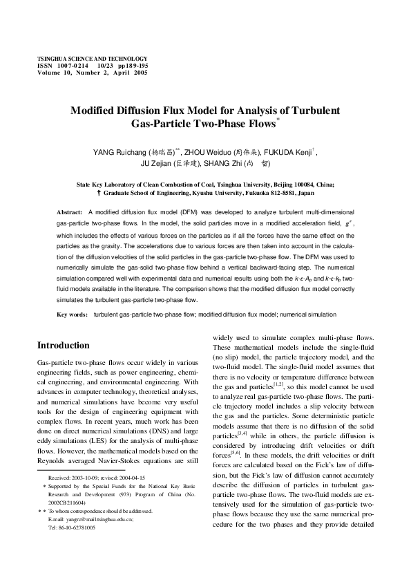 (PDF) Modified Diffusion Flux Model for Analysis of Turbulent Gas ...