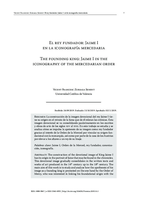 (PDF) The founding king: Jaime I in the iconography of the mercedarian ...