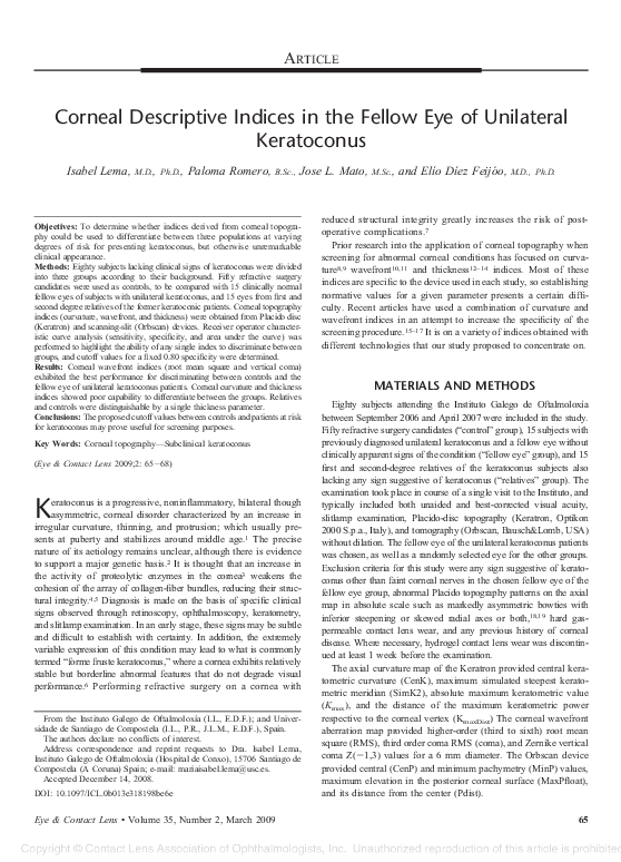 (PDF) Corneal Descriptive Indices in the Fellow Eye of Unilateral ...