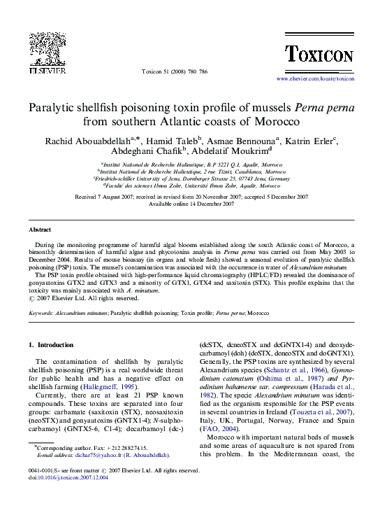 (PDF) Paralytic shellfish poisoning toxin profile of mussels Perna ...