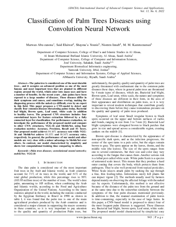 Pdf Classification Of Palm Trees Diseases Using Convolution Neural