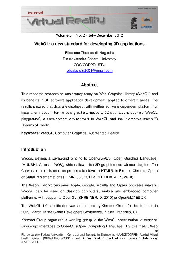 (PDF) WebGL: a new standard for developing 3D applications