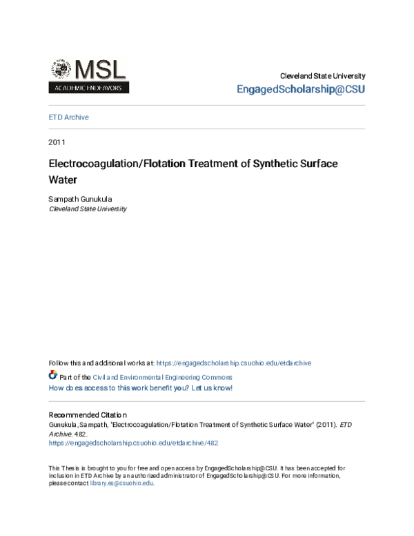 (PDF) Electrocoagulation/Flotation Treatment of Synthetic Surface Water