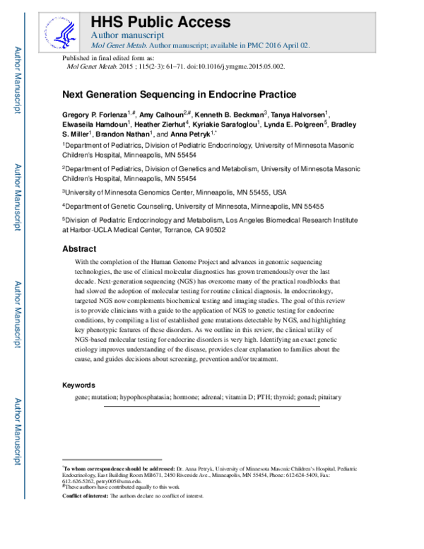 (PDF) Next generation sequencing in endocrine practice