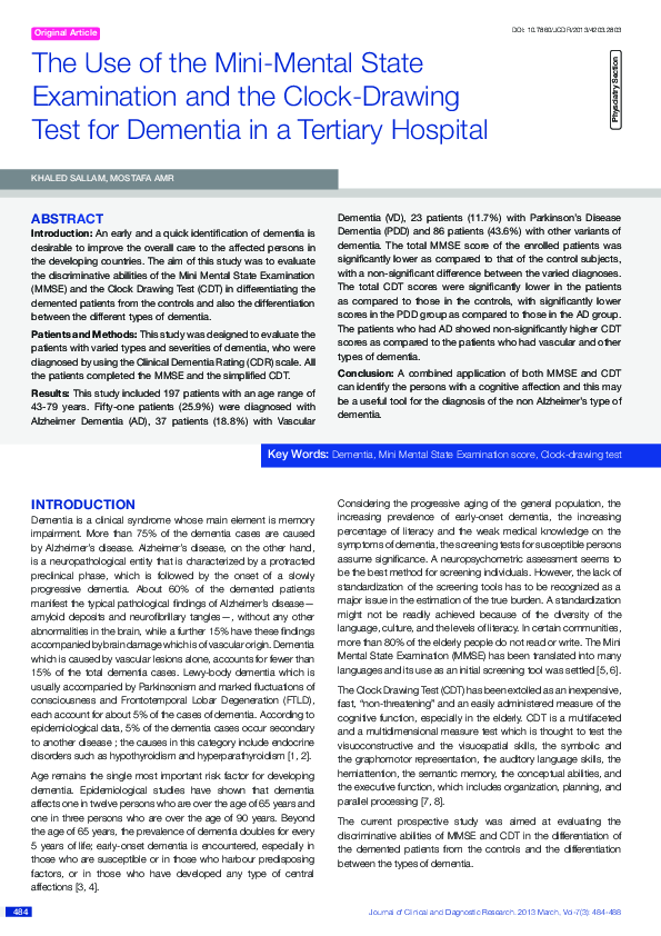 (PDF) The use of the mini-mental state examination and the clock ...